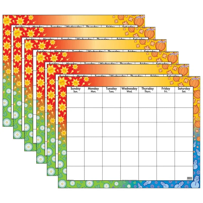 Wipe-Off Calendar Chart, 22" x 28", Pack of 6 – Gramco School Supplies