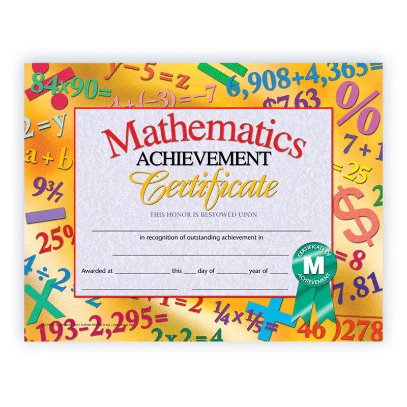Math Achievement Certificate, 8.5" x 11", Pack of 30 – Gramco School ...
