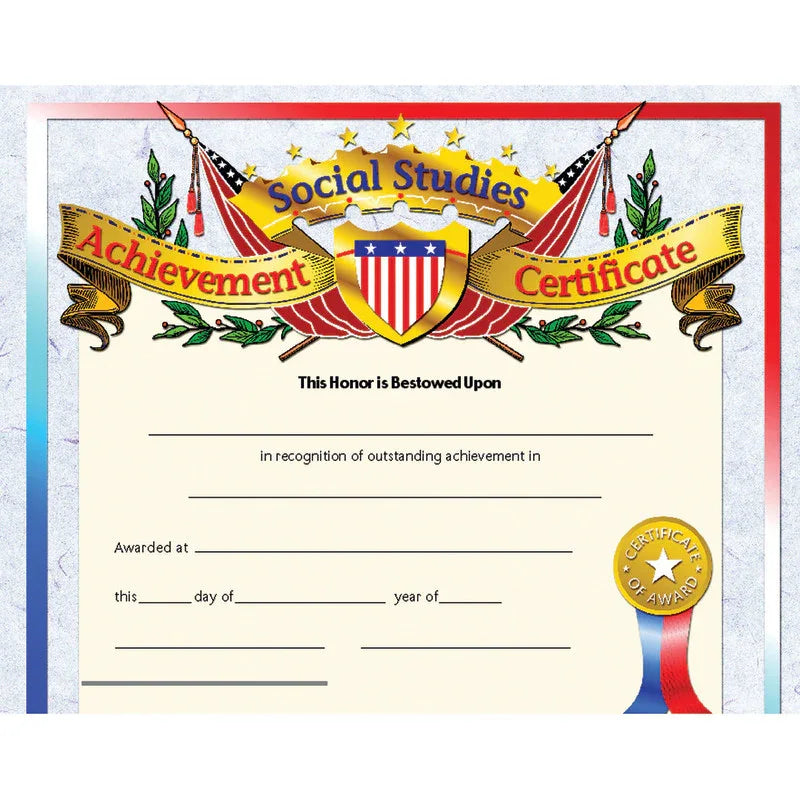 Social Studies Achievement Certificate, 8.5" x 11", Pack of 30 – Gramco ...