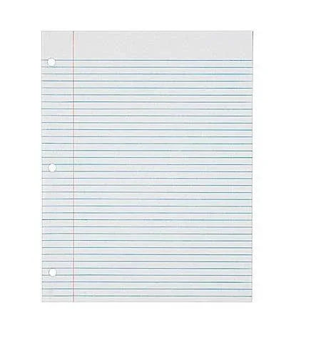 College Notebook Filler Paper Wide Margin 11" x 8.5" , 3 Hole Punch 50 ...