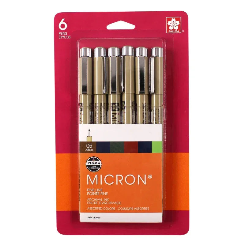 Pigma Micron Pens, Size 05, Assorted Heritage/Earth Colors, 6-Piece Se ...
