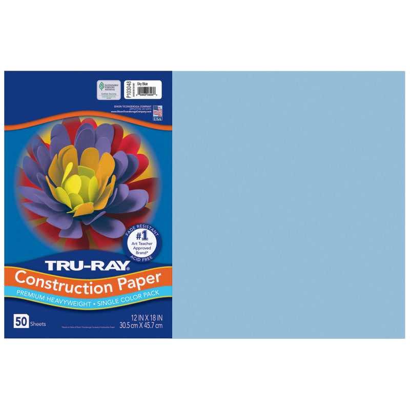 Construction Paper, Heavyweight, Sky Blue, 12" x 18", 50 Sheets ...