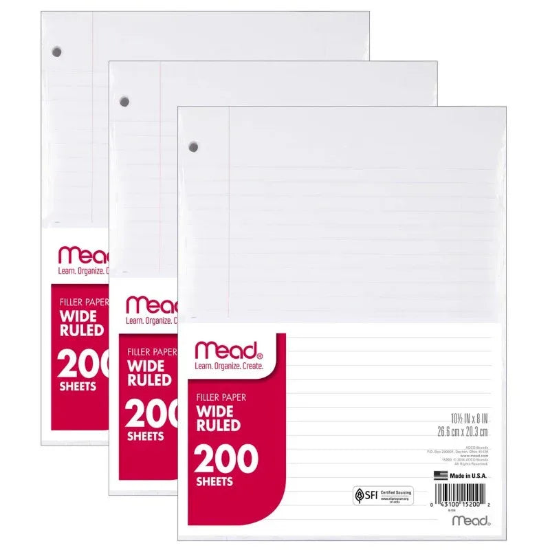 Notebook Filler Paper, Wide Ruled, 200 Sheets Per Pack, 3 Packs ...