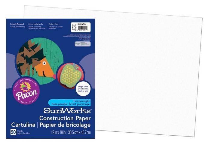 Medium-weight Construction Paper, Bright White12" x 18" 50 sheets per ...