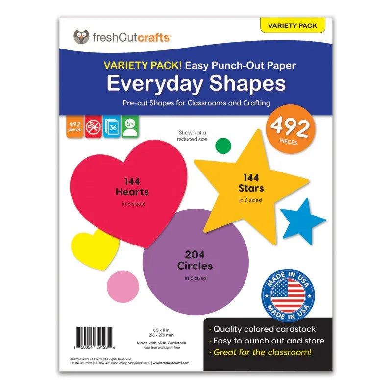 Punch Out Paper Cutouts, Everyday Shapes, Hearts, Stars & Circles, 492 ...