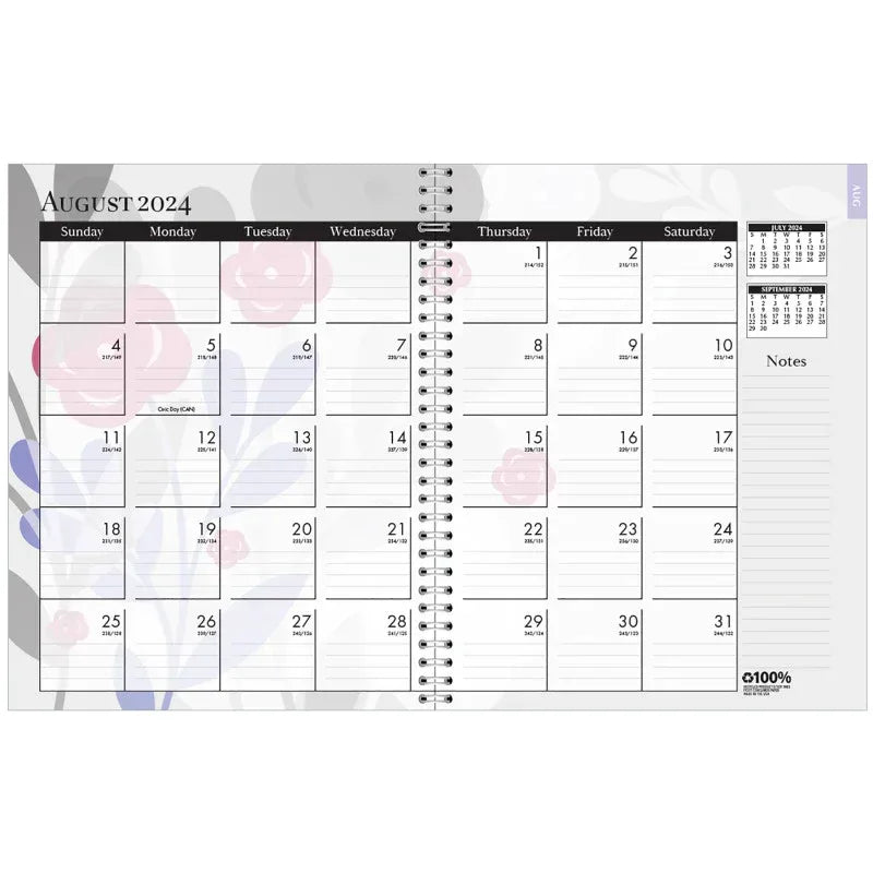 Monthly and Weekly Academic Calendar Planner, Wild Flower, July-August ...