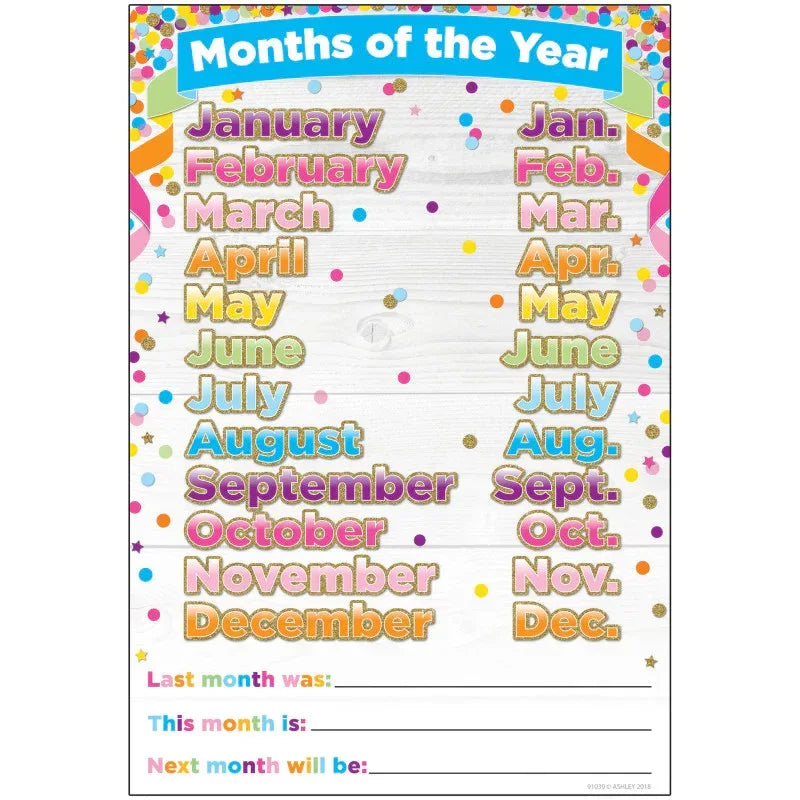Smart Poly™ Chart, 13" x 19", Confetti Months of the Year – Gramco ...