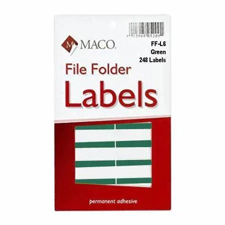 MACO Green File Folder Labels, 9/16 x 3-7/16 Inches, 248 Per Box FF-L6 ...