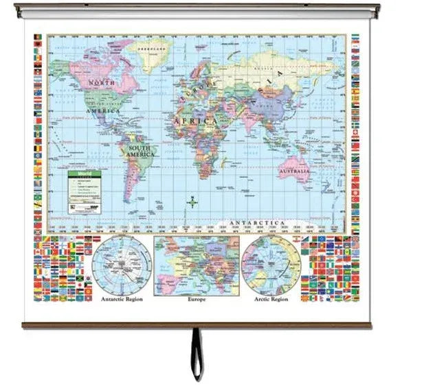 World Primary Wall Map 64" x 54" – Gramco School Supplies